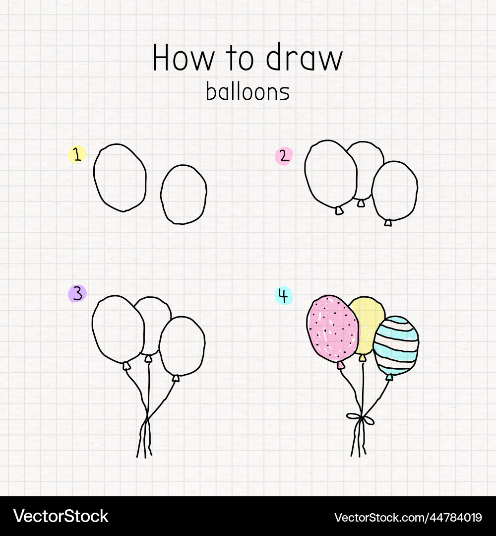 How to draw balloons doodle tutorial Royalty Free Vector