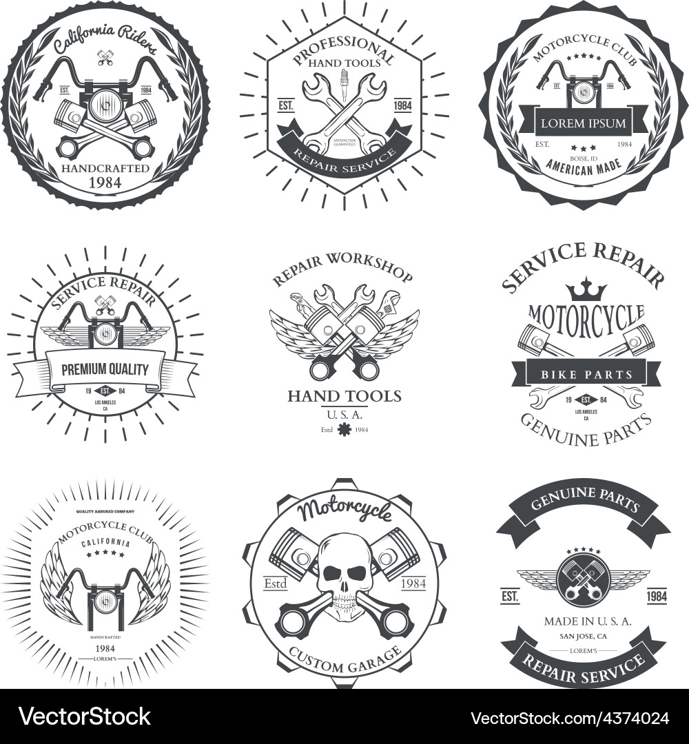 Race bikers garage repair service emblems Vector Image