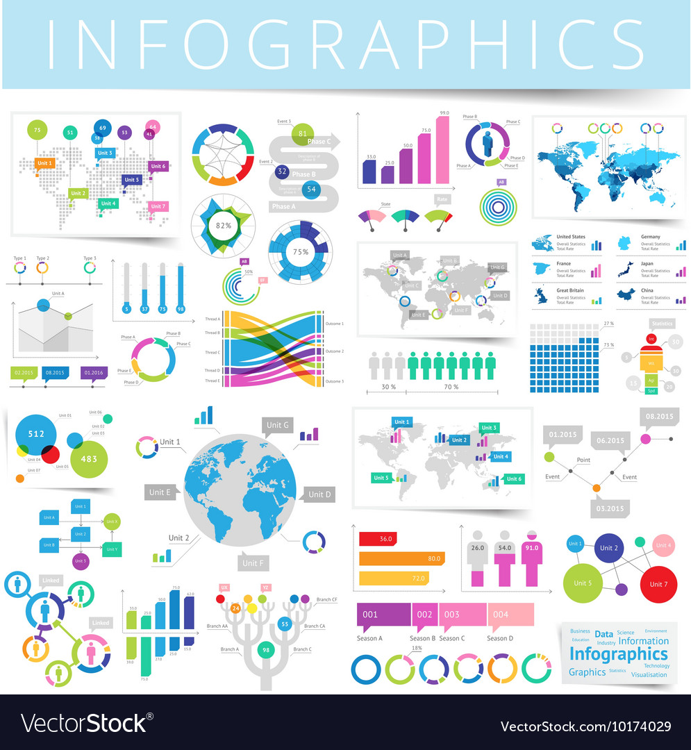 Infographics set blue Royalty Free Vector Image
