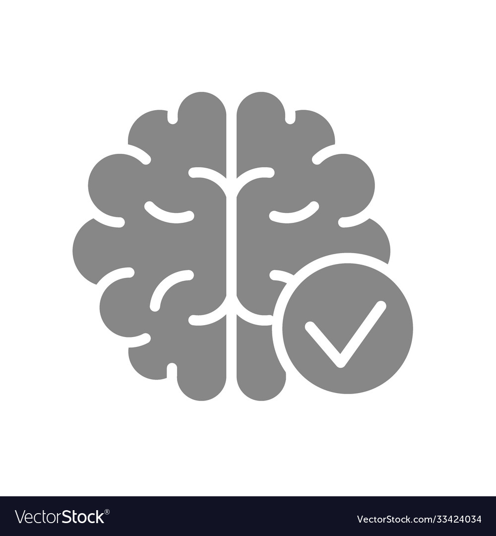 Brain with tick checkmark gray icon internal Vector Image Brain with tick checkmark gray icon internal Vector Image