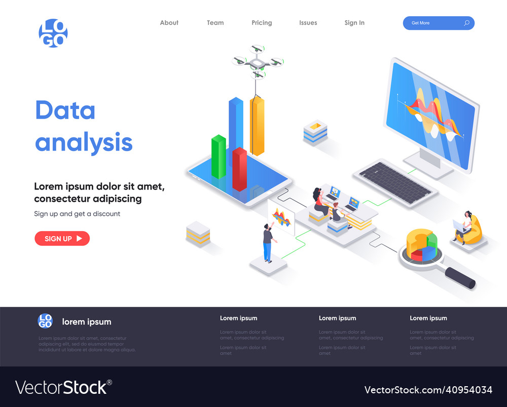 Data analysis isometric landing page financial Vector Image