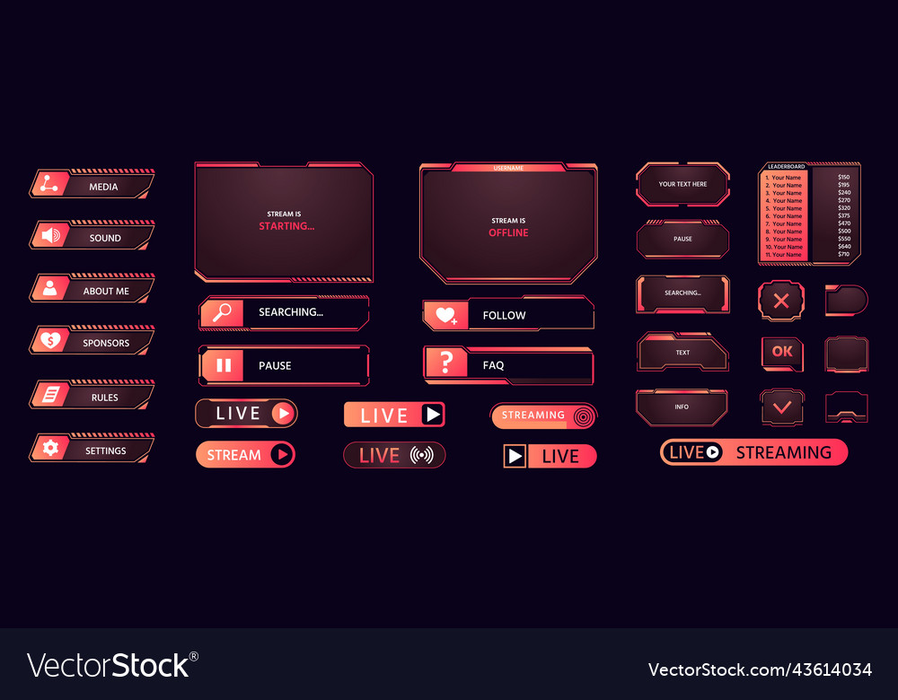 Game frame streaming interface elements button Vector Image