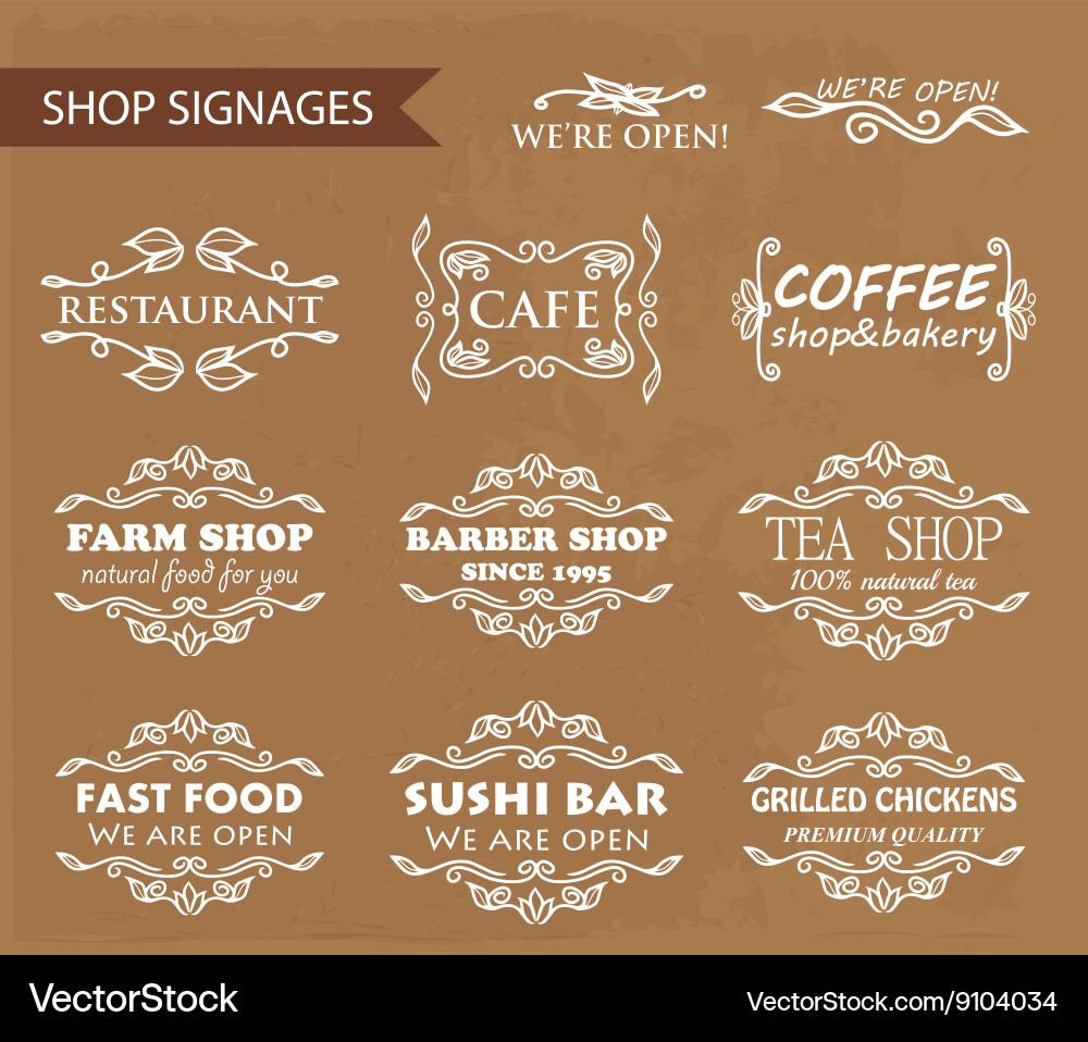 Vintage shop signages Royalty Free Vector Image