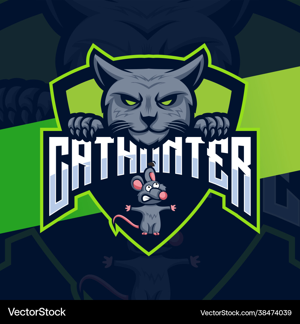 Cat hunter logo designs with and mouse mascot Vector Image