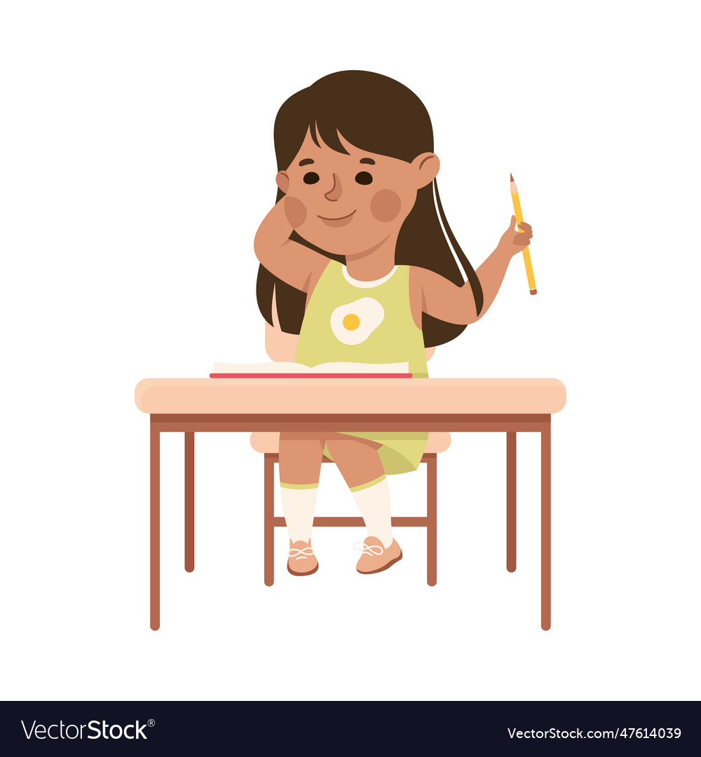 Cute girl pupil in classroom sitting at desk have Vector Image