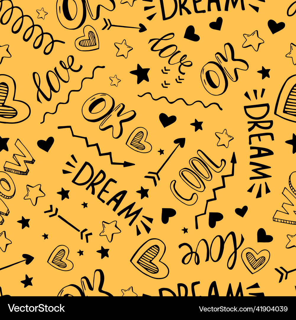 Seamless pattern of black hand drawn lettering Vector Image