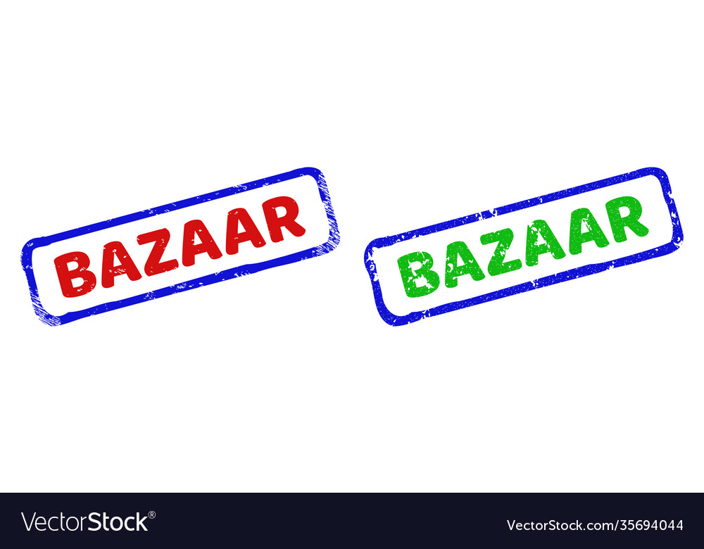 Bazaar bicolor rough rectangular seals Royalty Free Vector