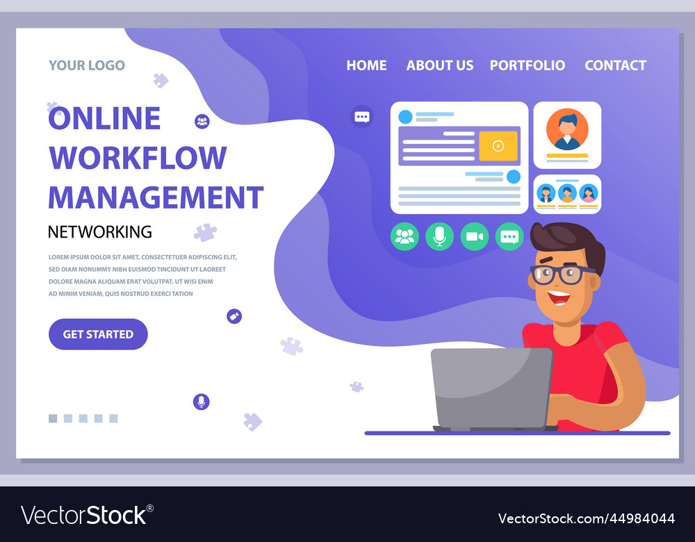 Online workflow management networking website Vector Image Online workflow management networking website Vector Image