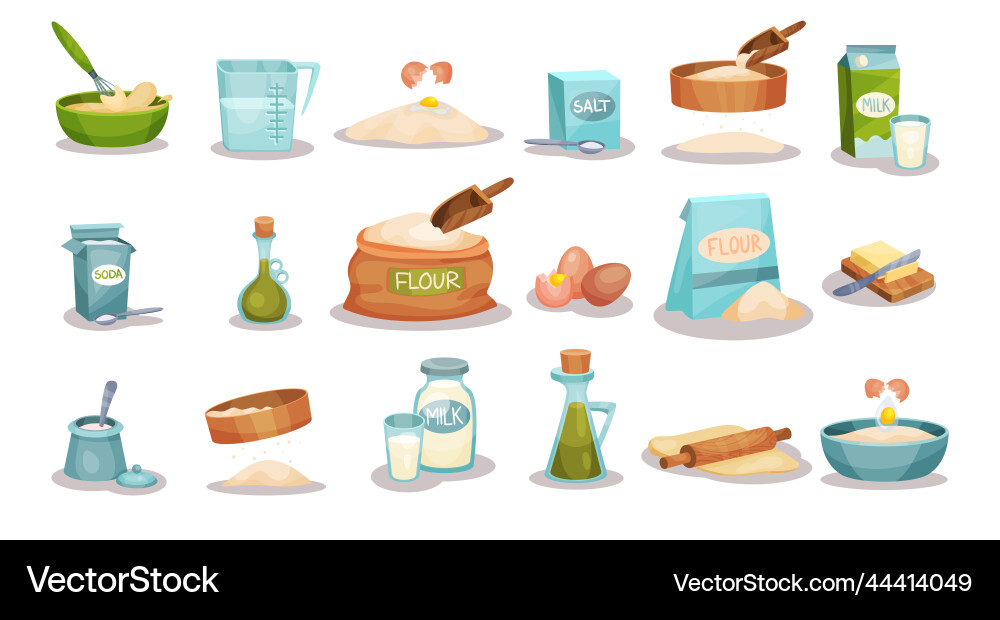 Ingredients for baking with flour eggs milk Vector Image