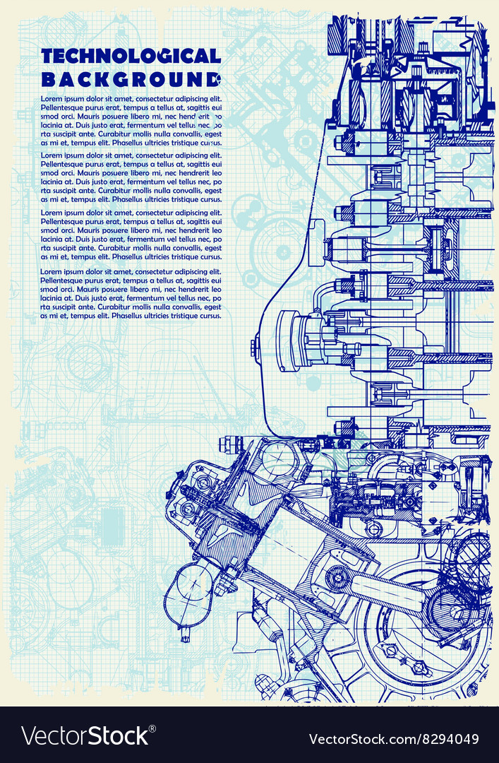 Retro technical background drawing engine Vector Image
