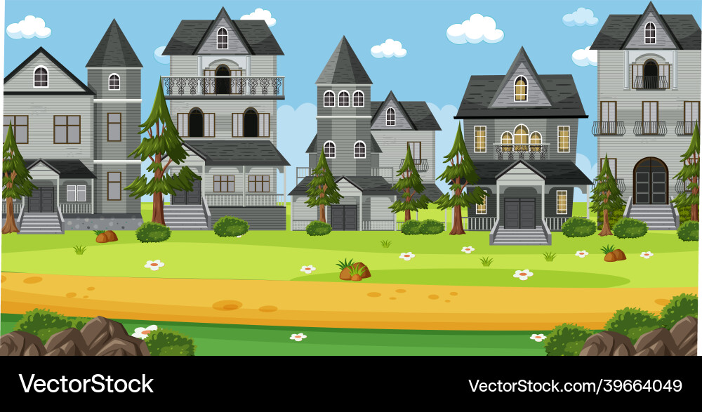 Scene with many colonial buildings at daytime Vector Image