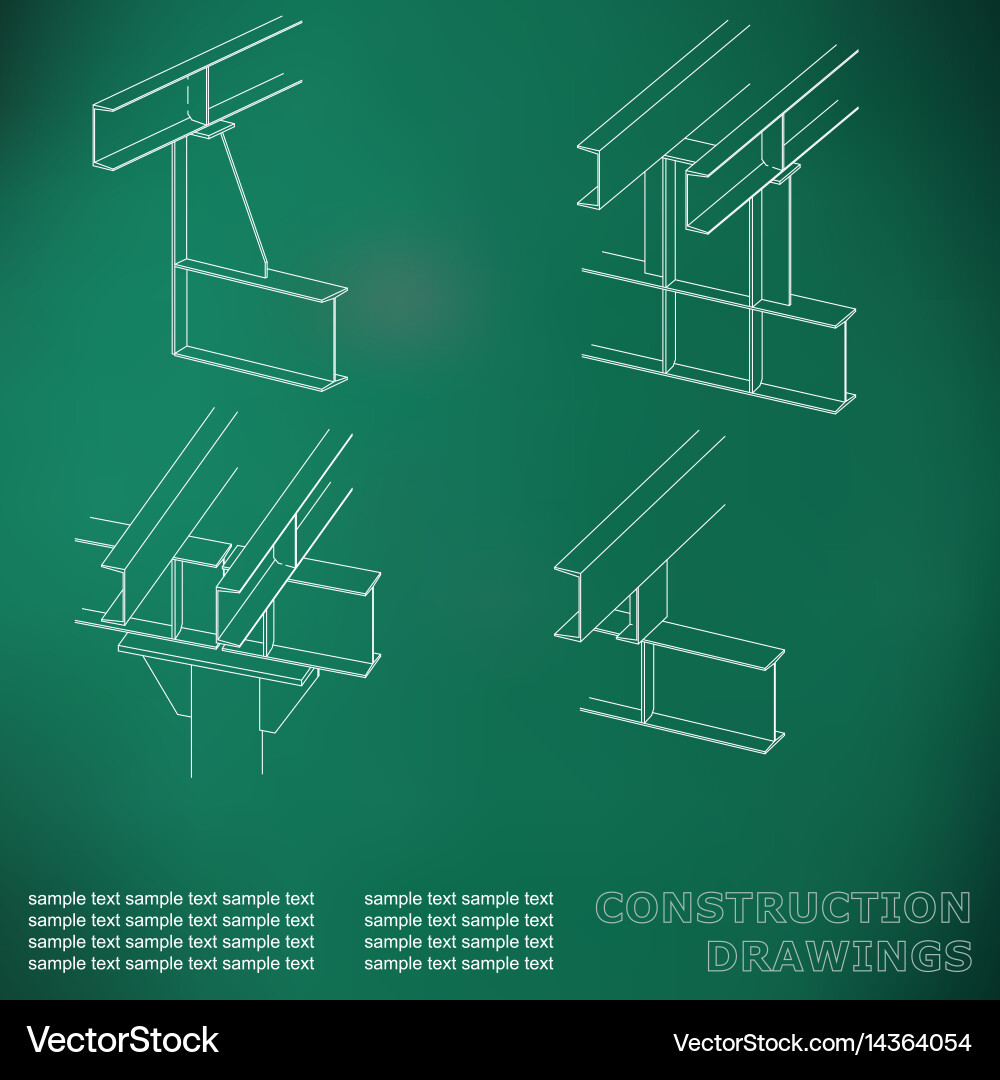 3d metal construction beams and columns cover Vector Image
