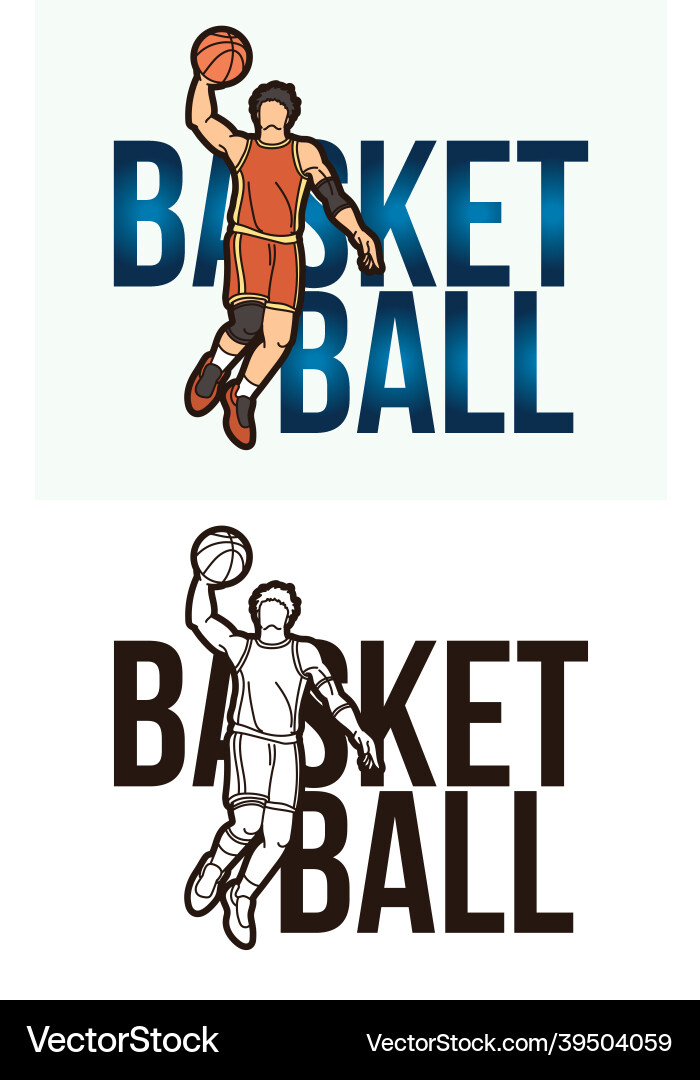 Basketball text with sport player graphic Vector Image