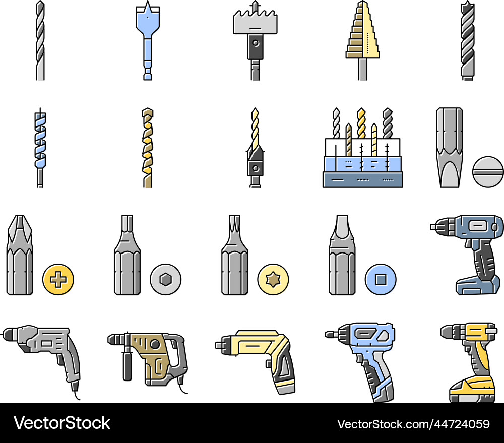 Drill equipment construction icons set Royalty Free Vector