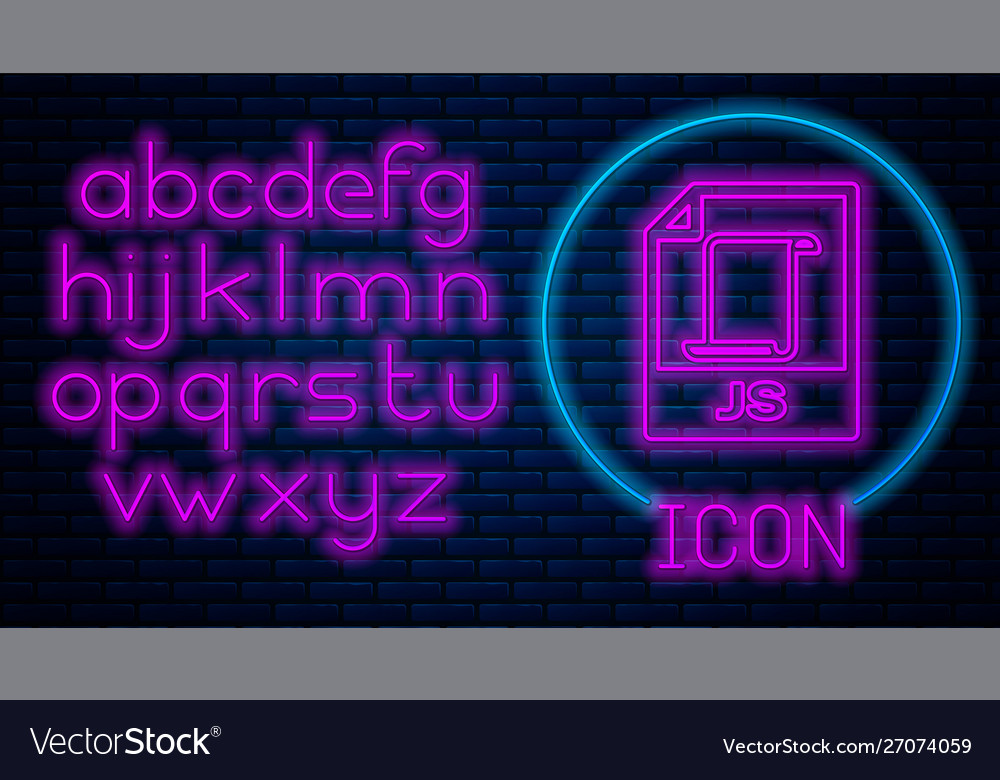 Glowing neon js file document download js button Vector Image Glowing neon js file document download js button Vector Image
