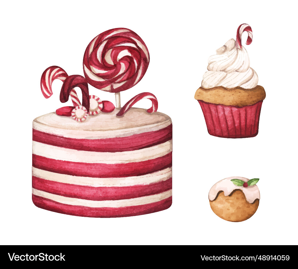 Watercolor christmas dessert set Royalty Free Vector Image