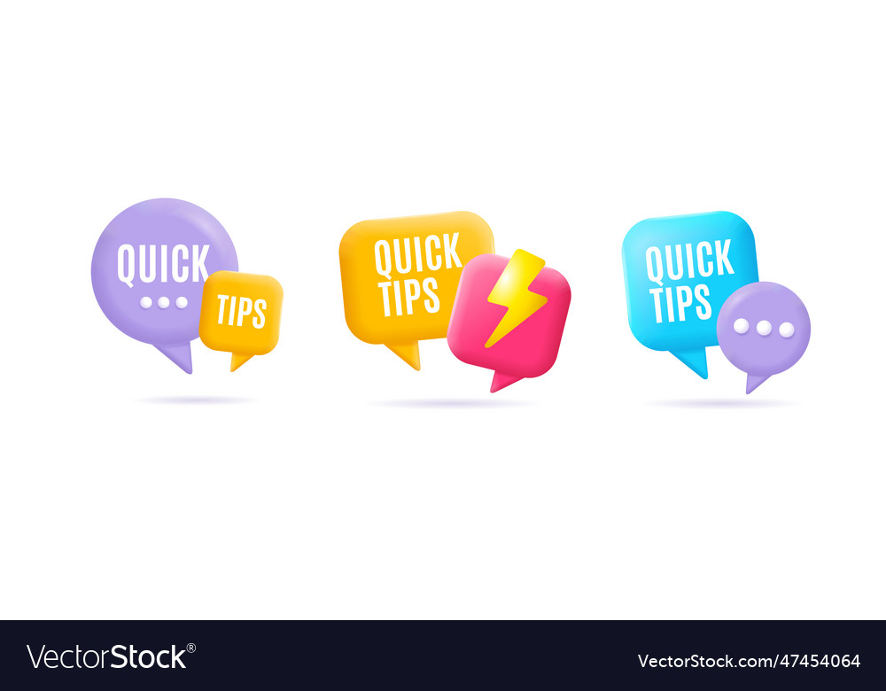 3d quick tips banners labels set solution concept Vector Image