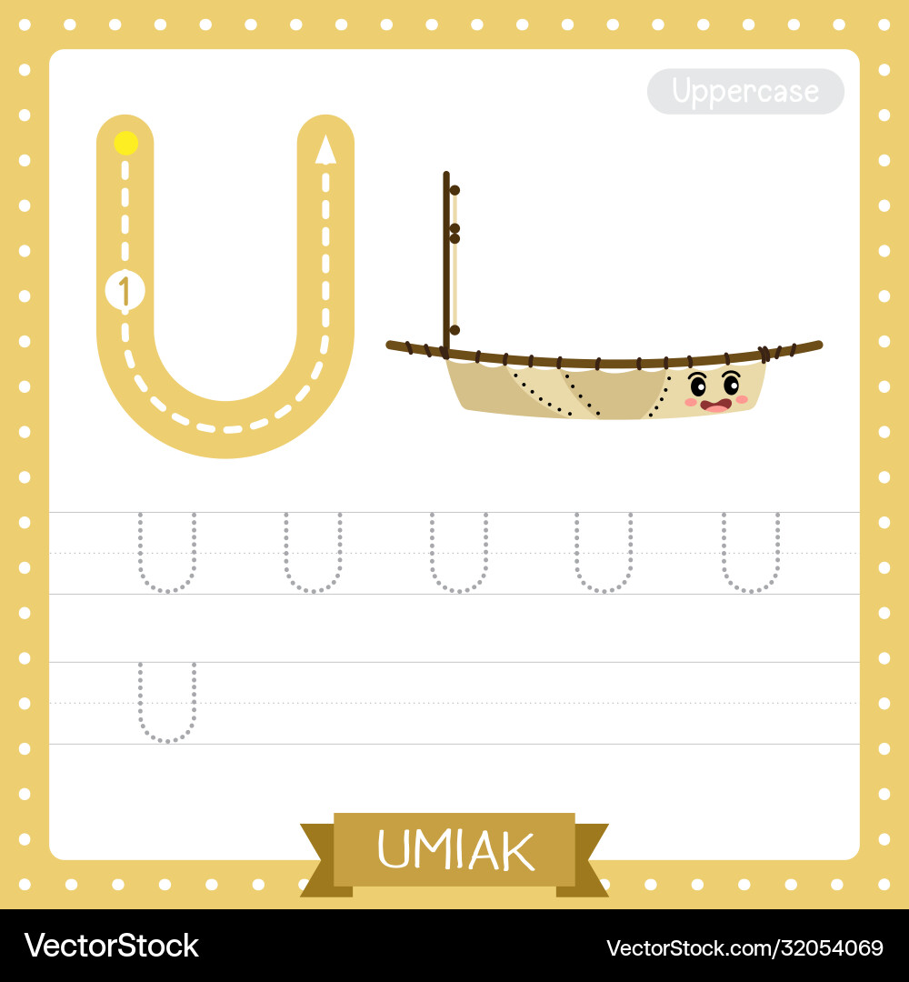 Letter u uppercase tracing practice worksheet Vector Image