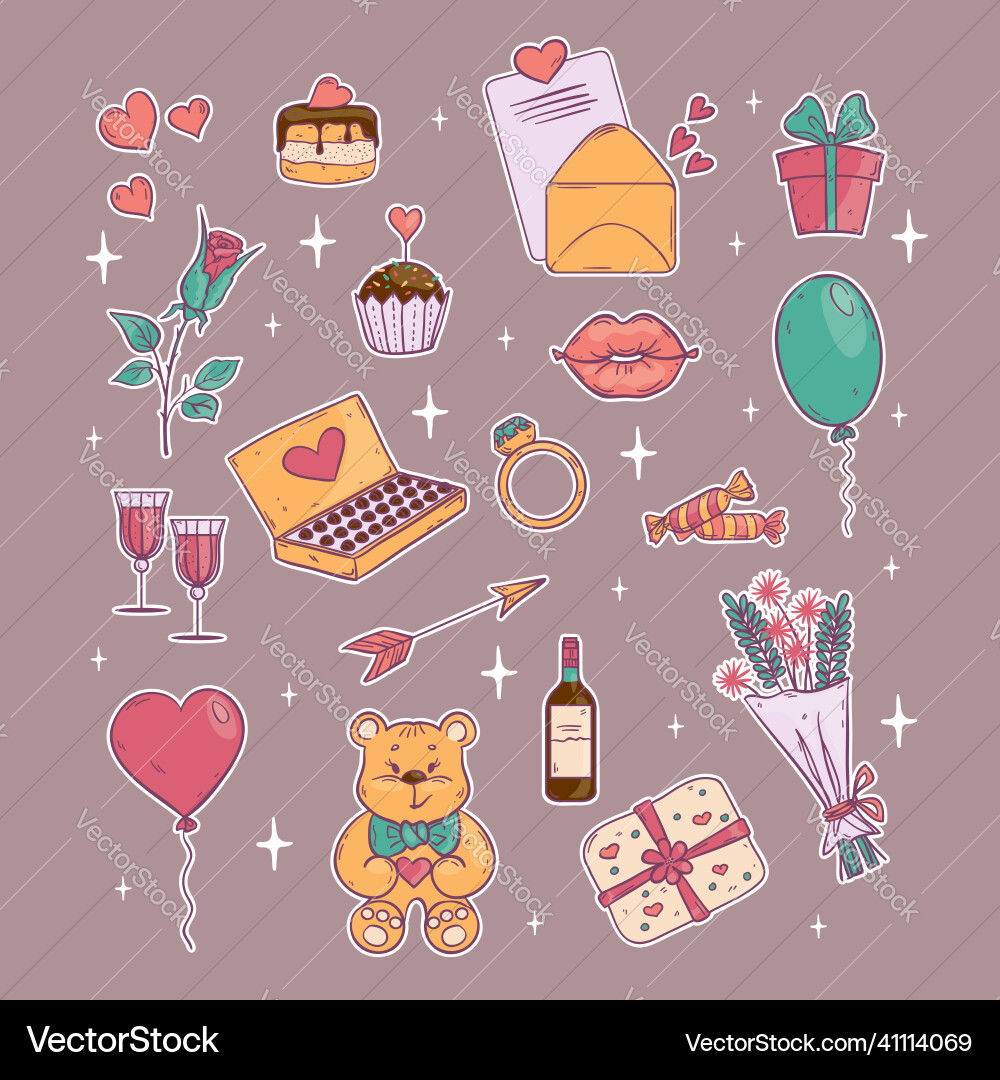 Set of elements and objects for valentines day Vector Image