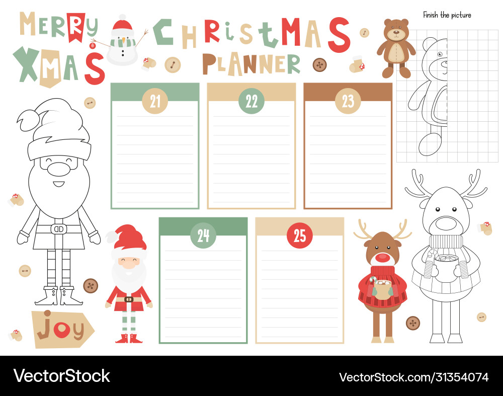 Christmas kids planner Royalty Free Vector Image