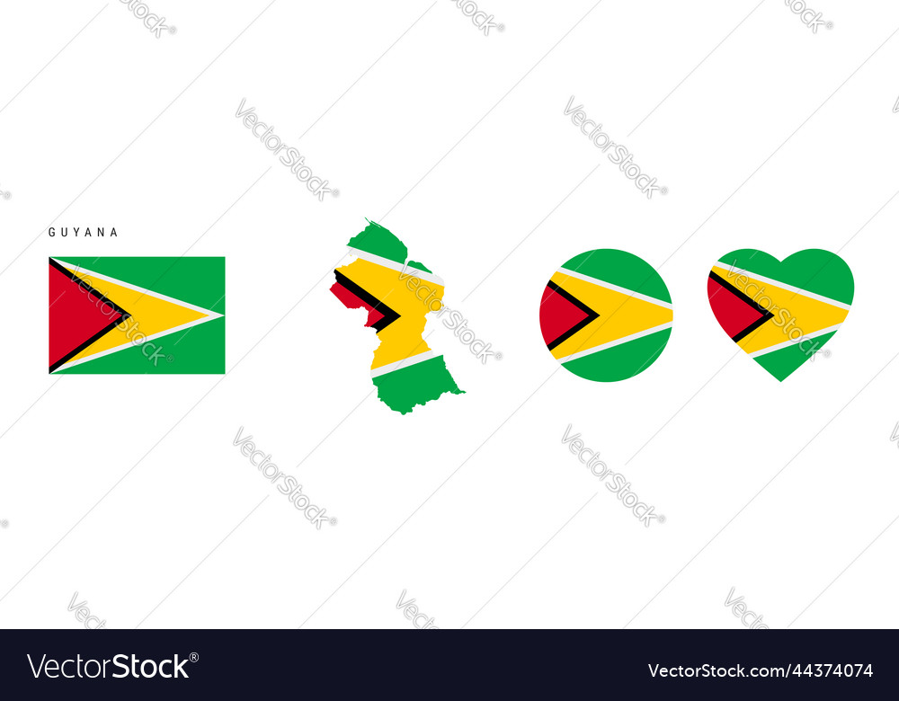 Guyana flag in different shapes icon set flat Vector Image