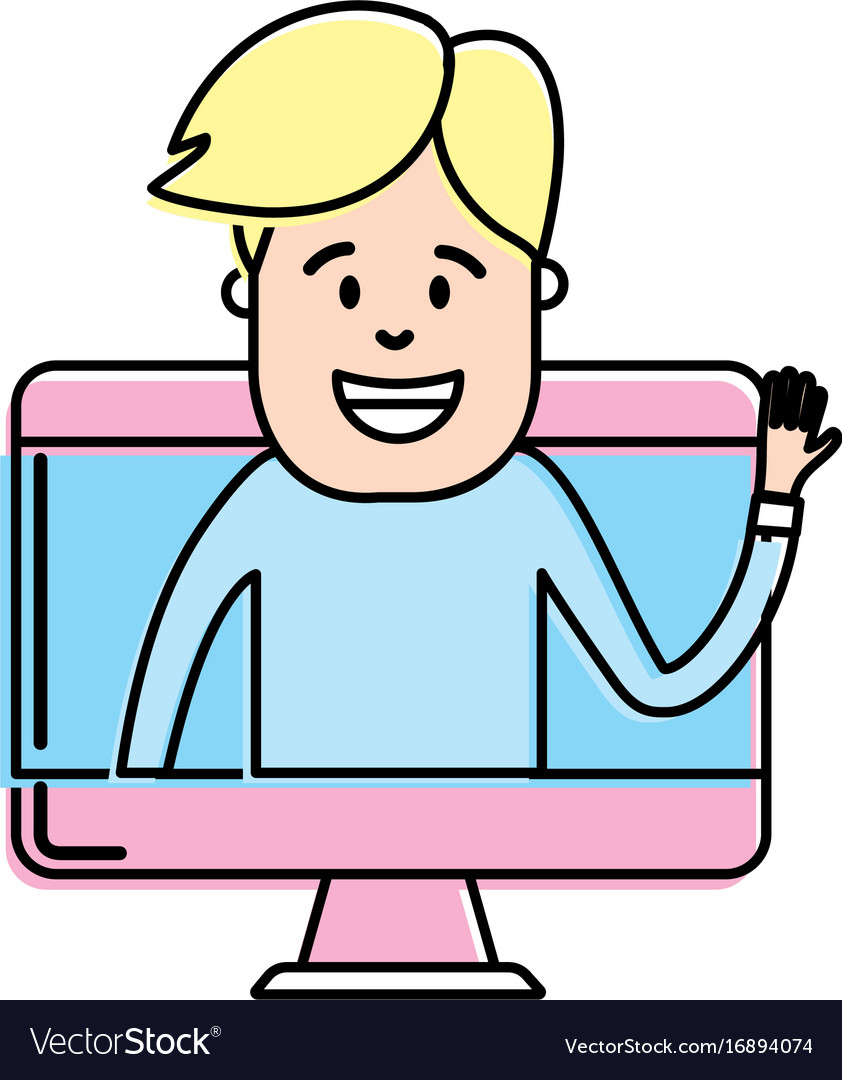 Technology computer with man inside Royalty Free Vector