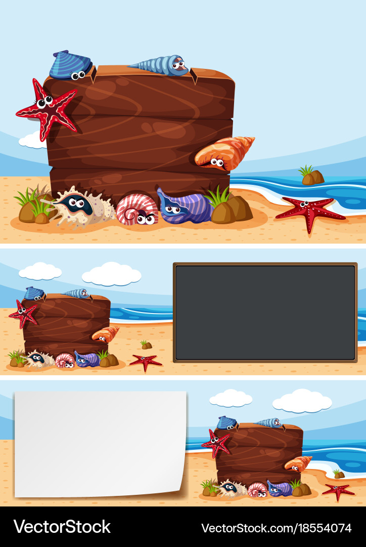 Three boards on the beach Royalty Free Vector Image