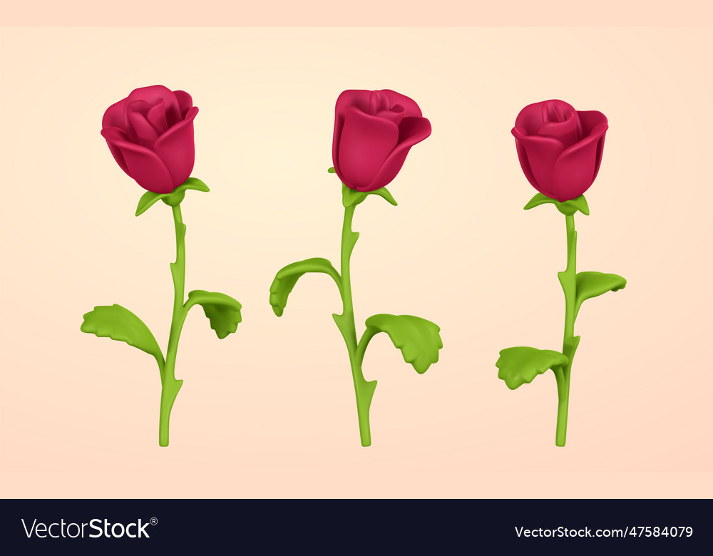 3d flower cute red rose in cartoon style Vector Image