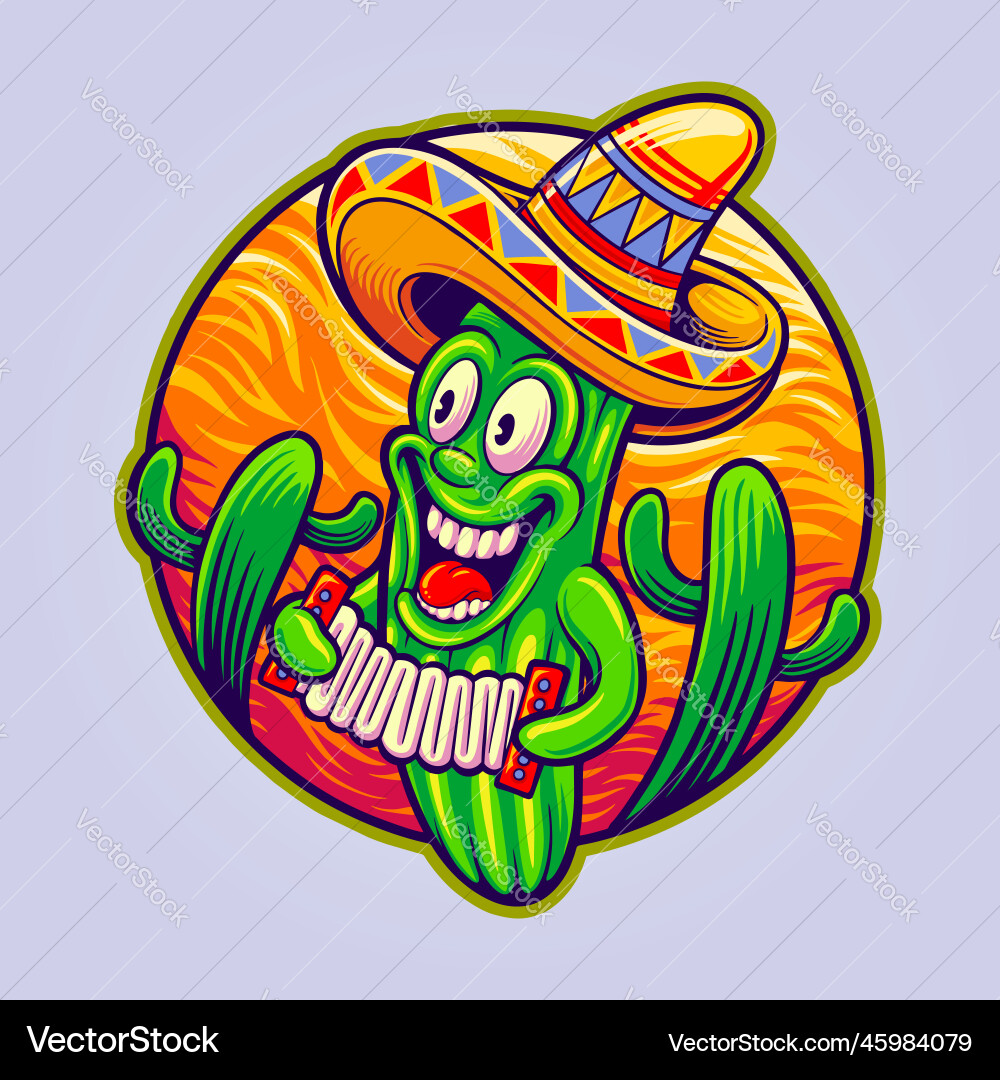 Cute mexico cinco de mayo cactus playing music Vector Image