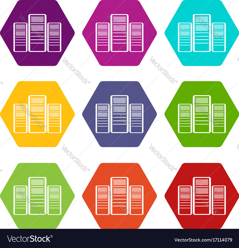 Database servers icon set color hexahedron Vector Image