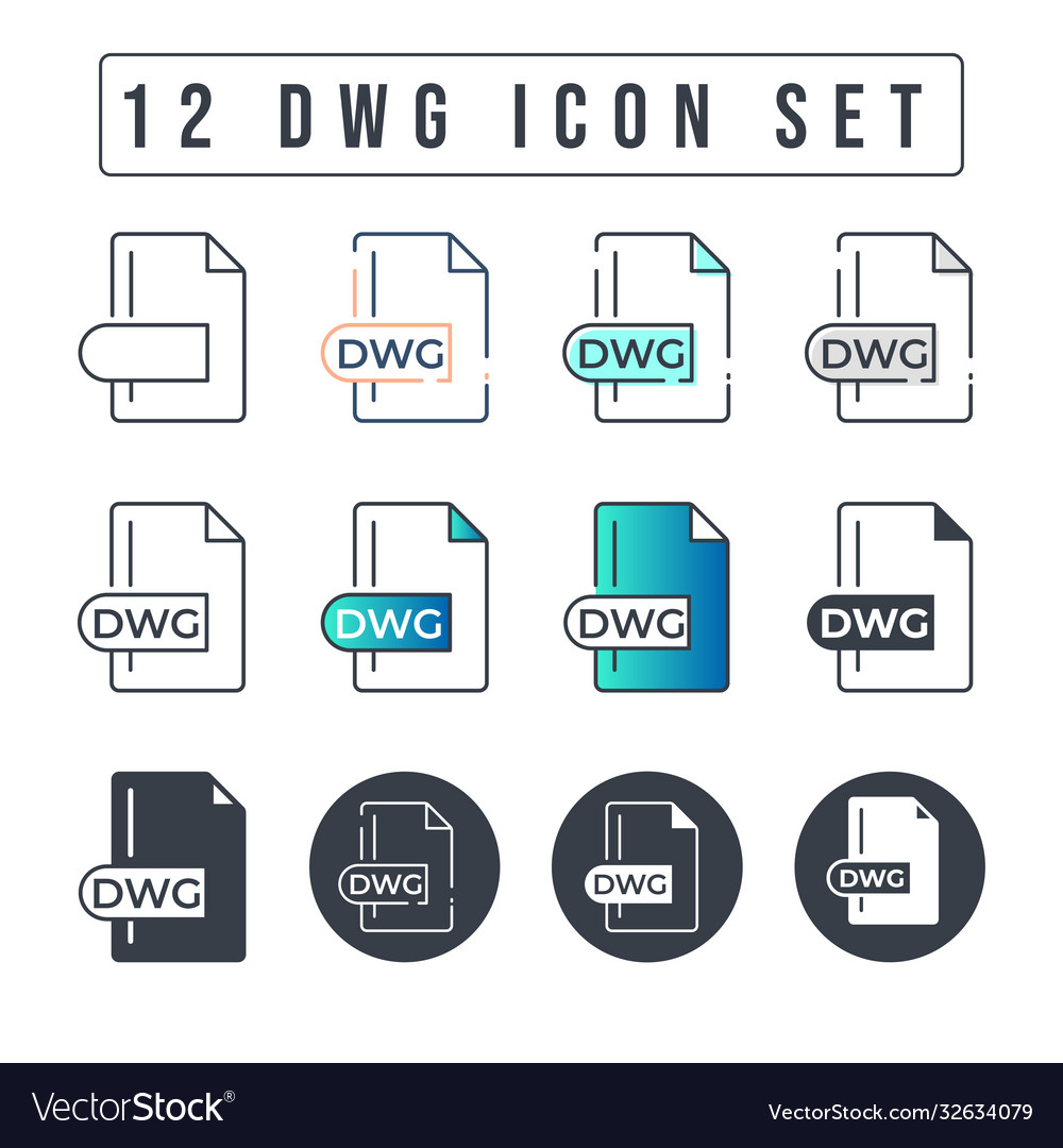 Dwg file format icon set 12 Royalty Free Vector Image