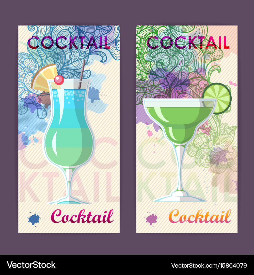 Flat cocktail design on artistic background Vector Image