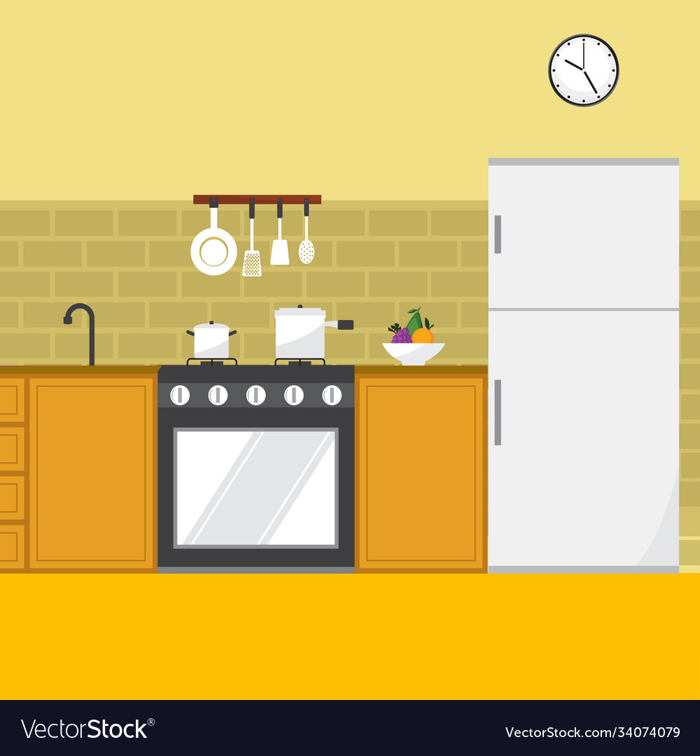 Kitchen interior flat Royalty Free Vector Image