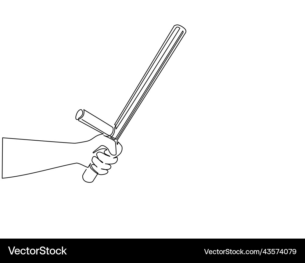 Single one line drawing hand holding police bat Vector Image