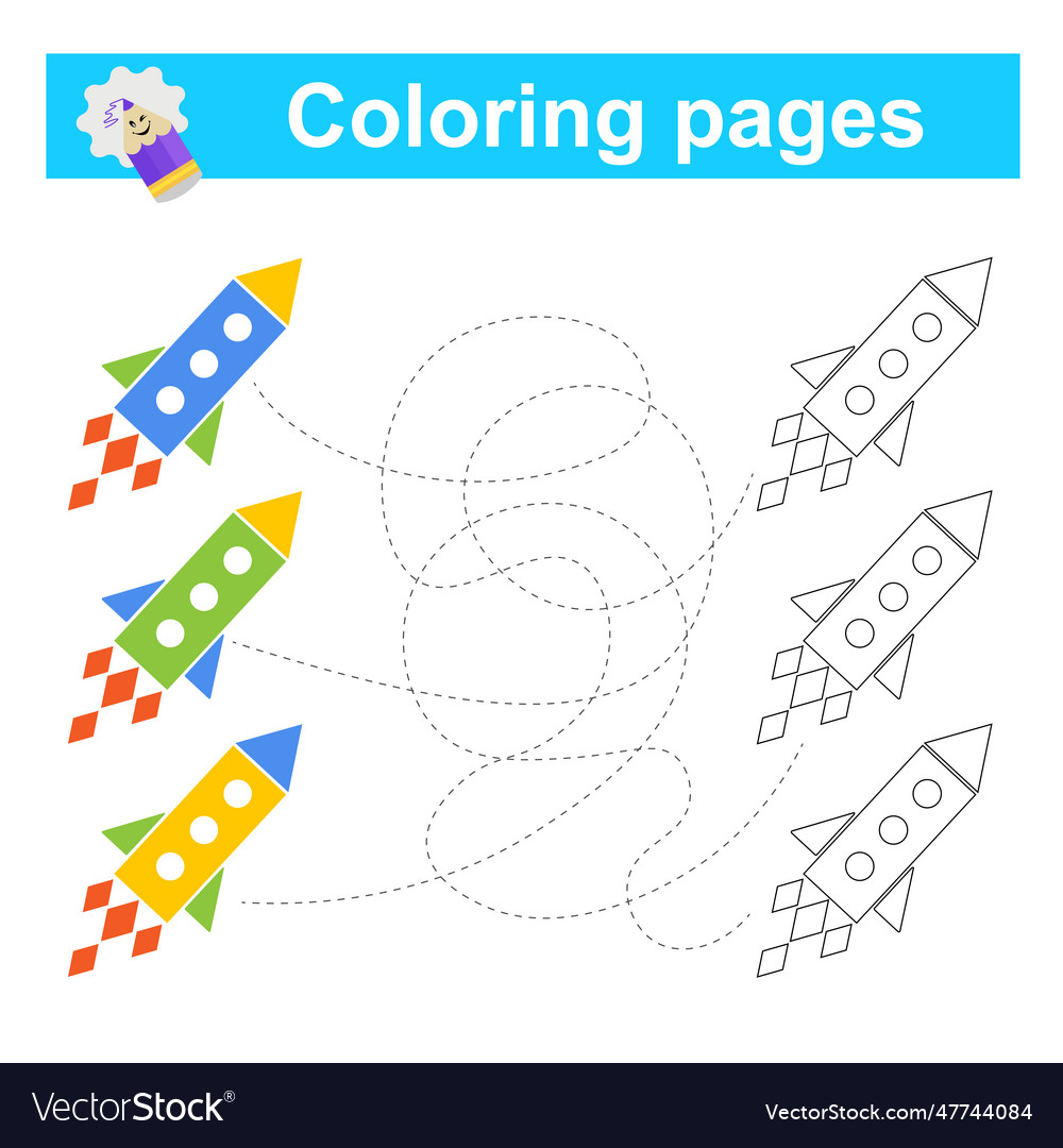 Go through the maze and color the cartoon rocket Vector Image