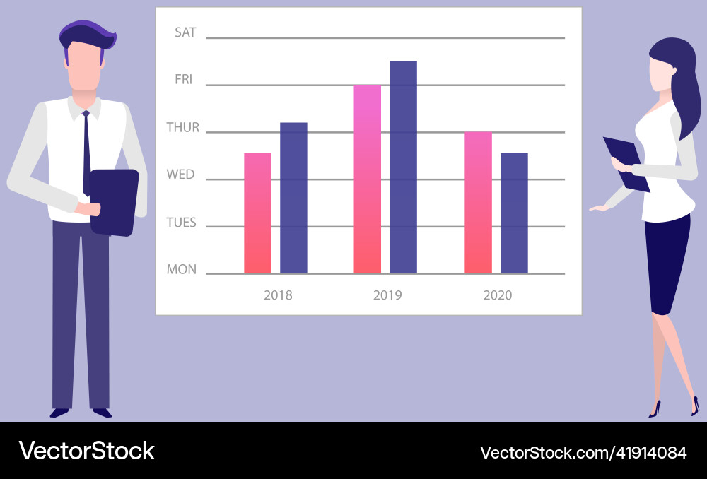 Presenters show statistical indicators and data Vector Image