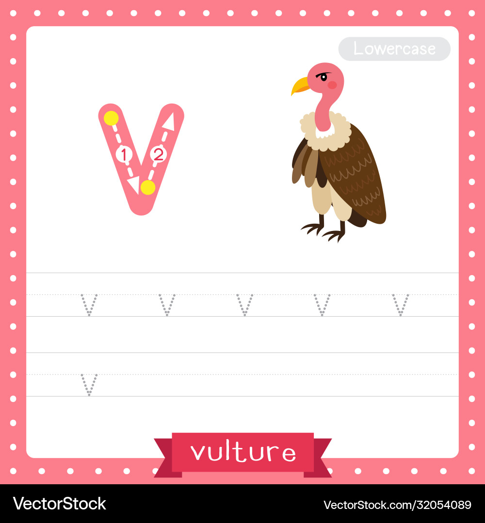 Letter v lowercase tracing practice worksheet Vector Image