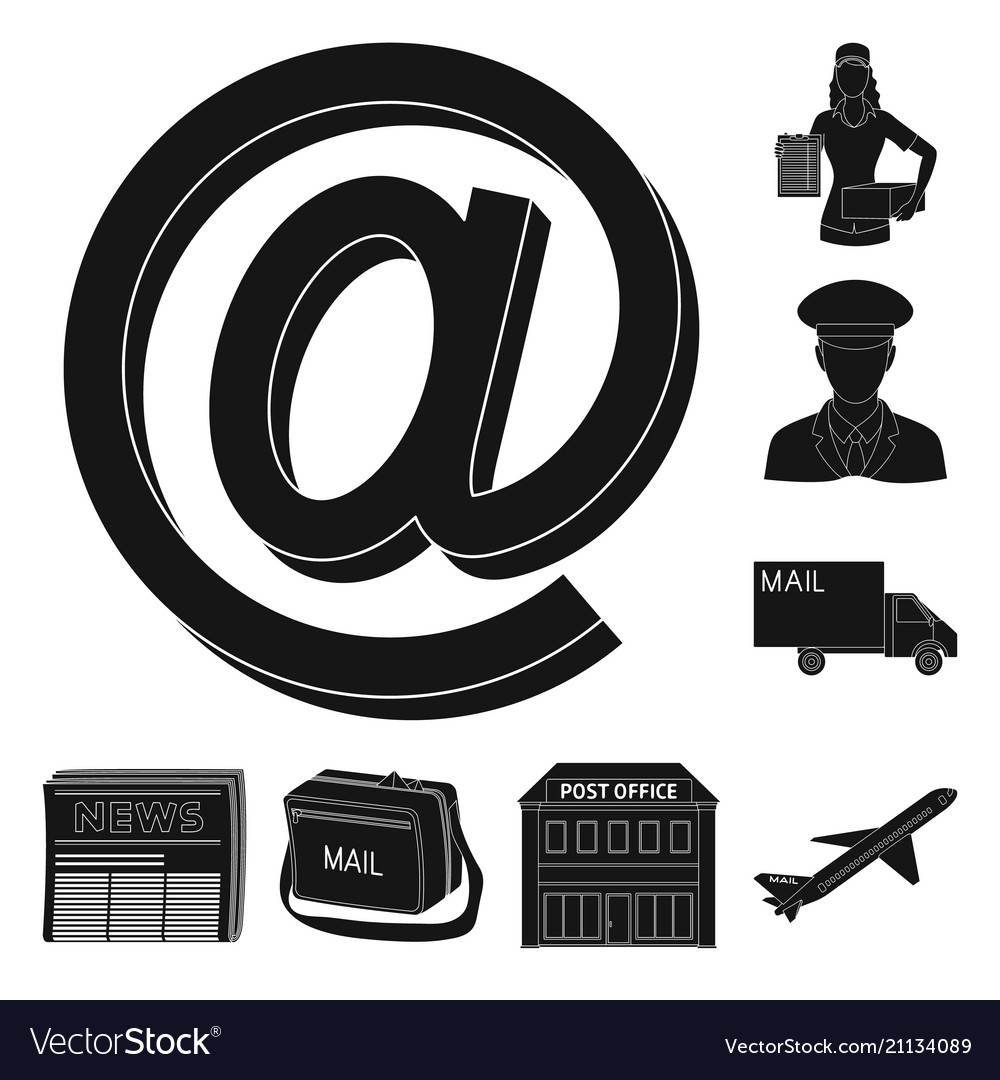 Mail and postman black icons in set collection Vector Image