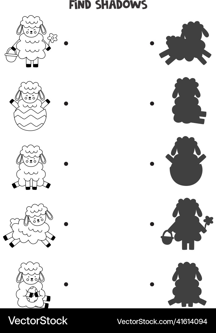 Find the correct shadows of cute easter lambs Vector Image