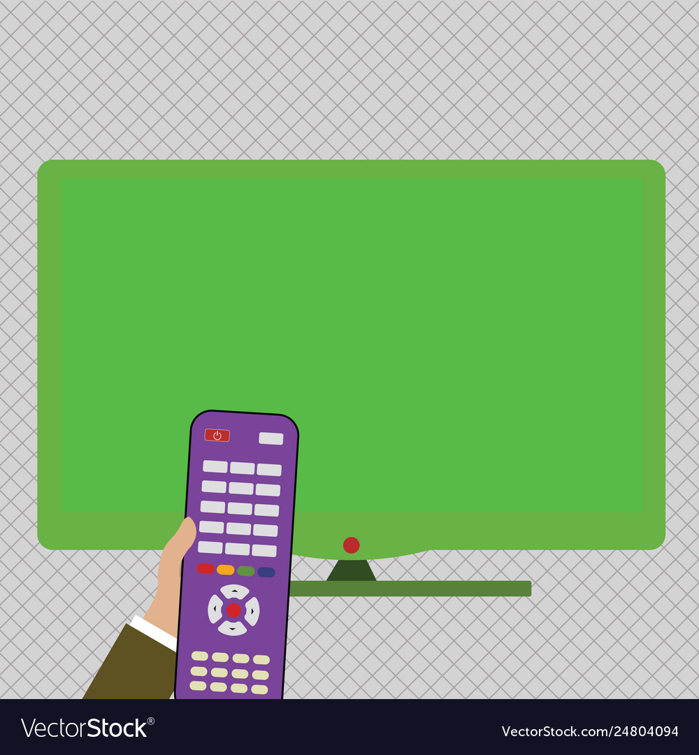 Hand holding computer remote control infront Vector Image