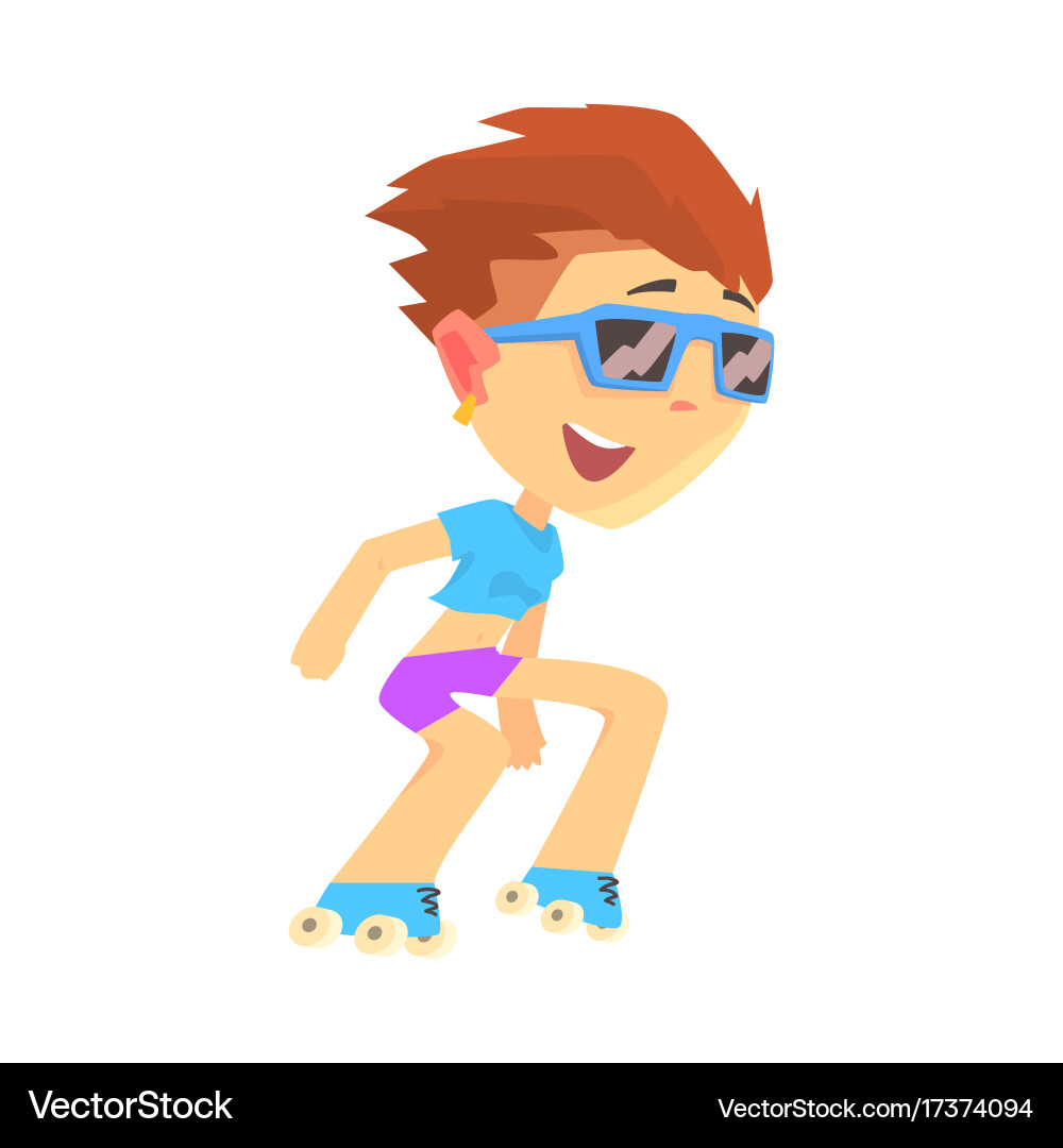 Happy boy rollerblading active lifestyle cartoon Vector Image