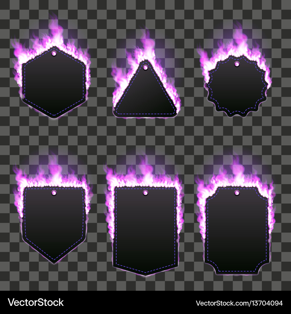 Set of six frames surrounded with purple flame Vector Image