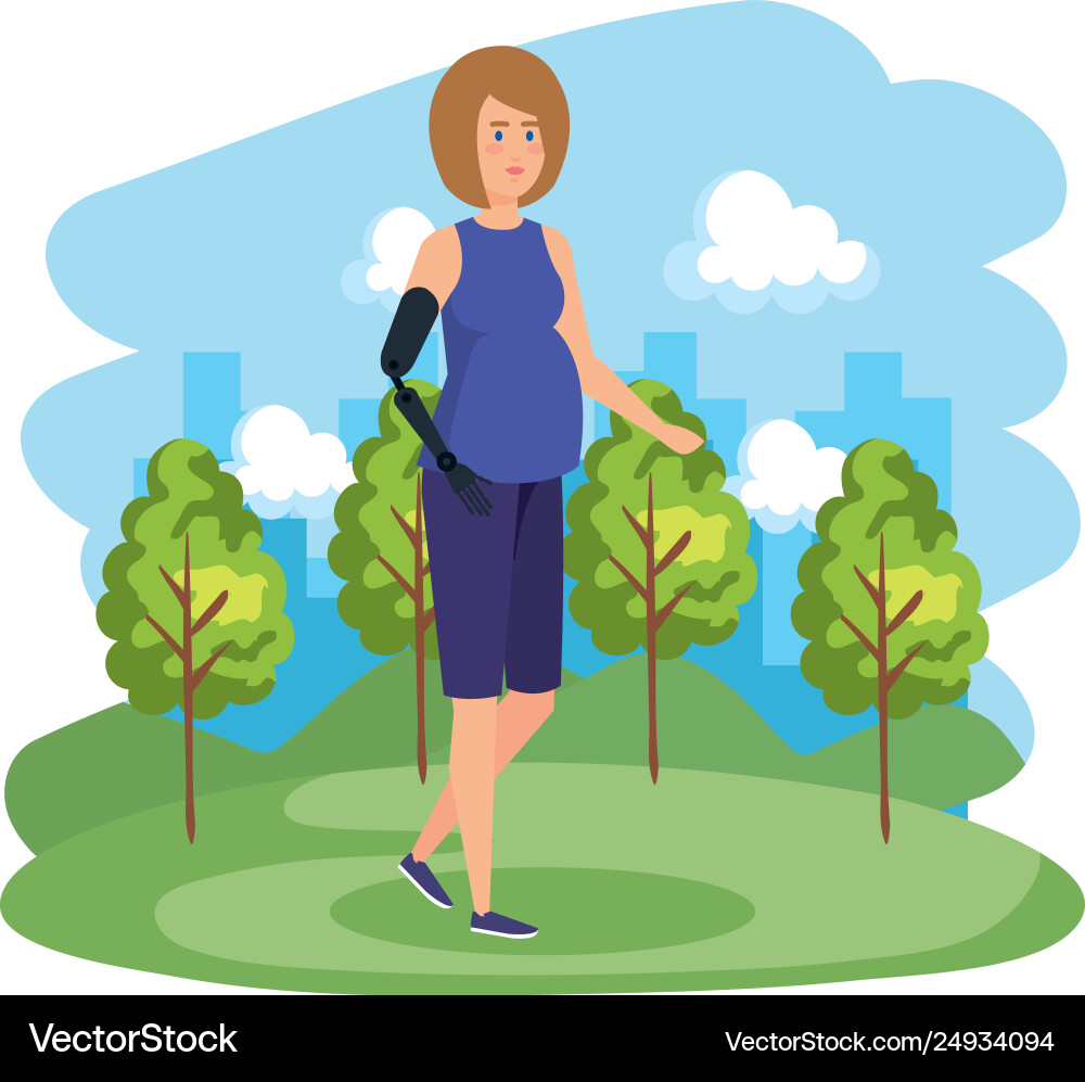 Woman with arm prosthesis character Royalty Free Vector