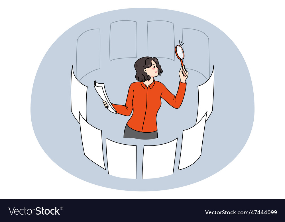 Businesswoman with magnifier glass search career Vector Image Businesswoman with magnifier glass search career Vector Image