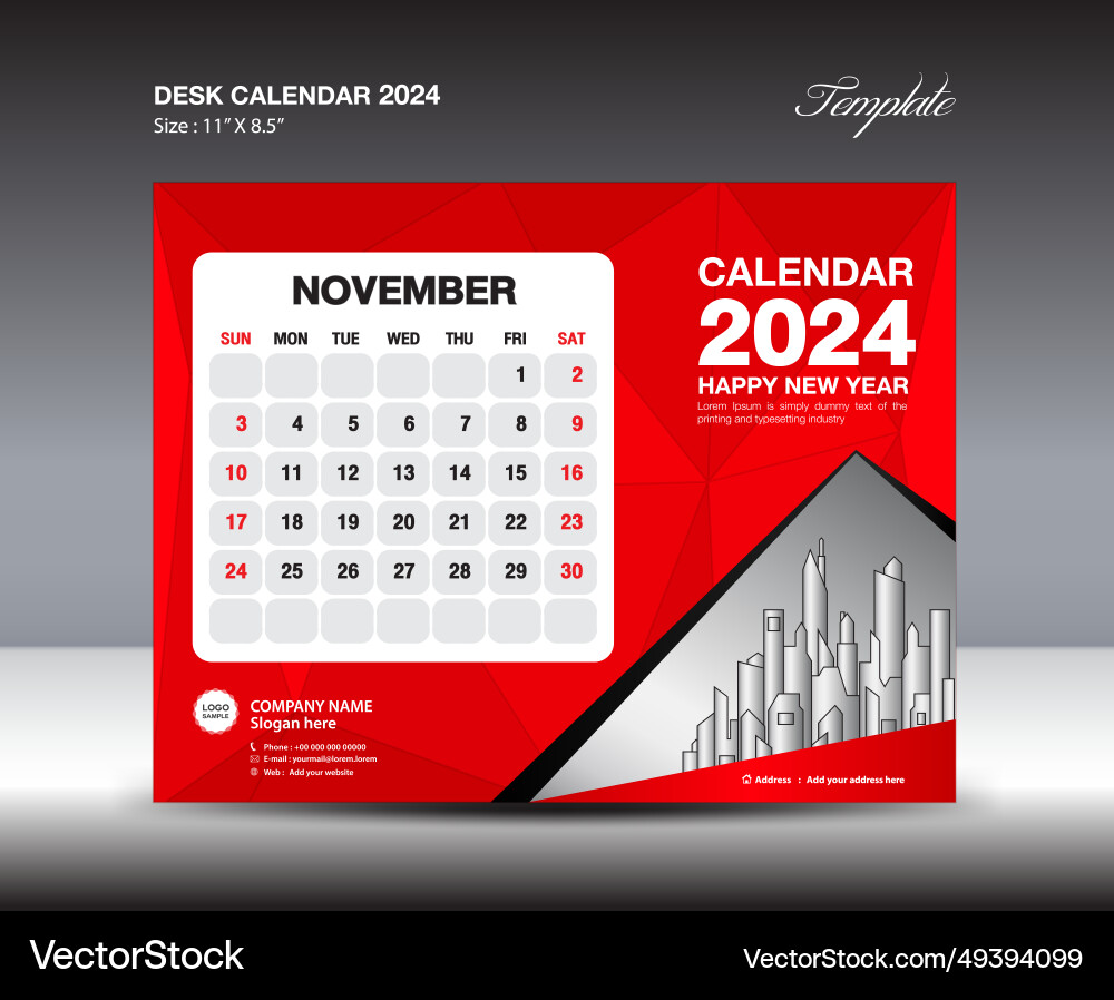 November 2024 template- desk calendar year Vector Image