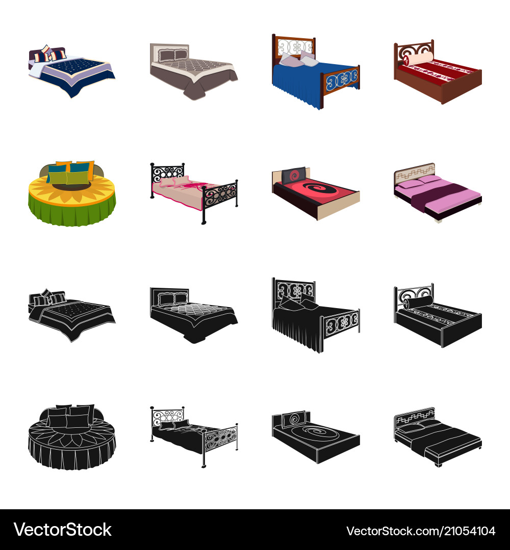 Different beds blackcartoon icons in set Vector Image