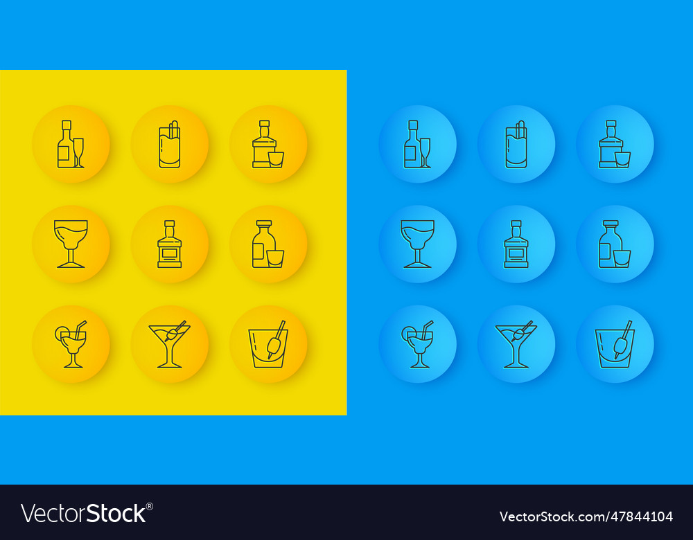 Set line cocktail wine glass whiskey bottle Vector Image Set line cocktail wine glass whiskey bottle Vector Image