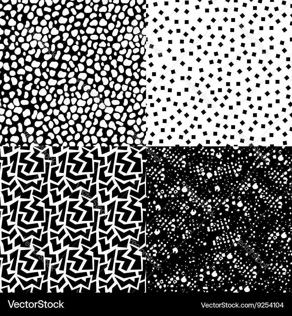 Set of retro seamless pattern in black and white Vector Image