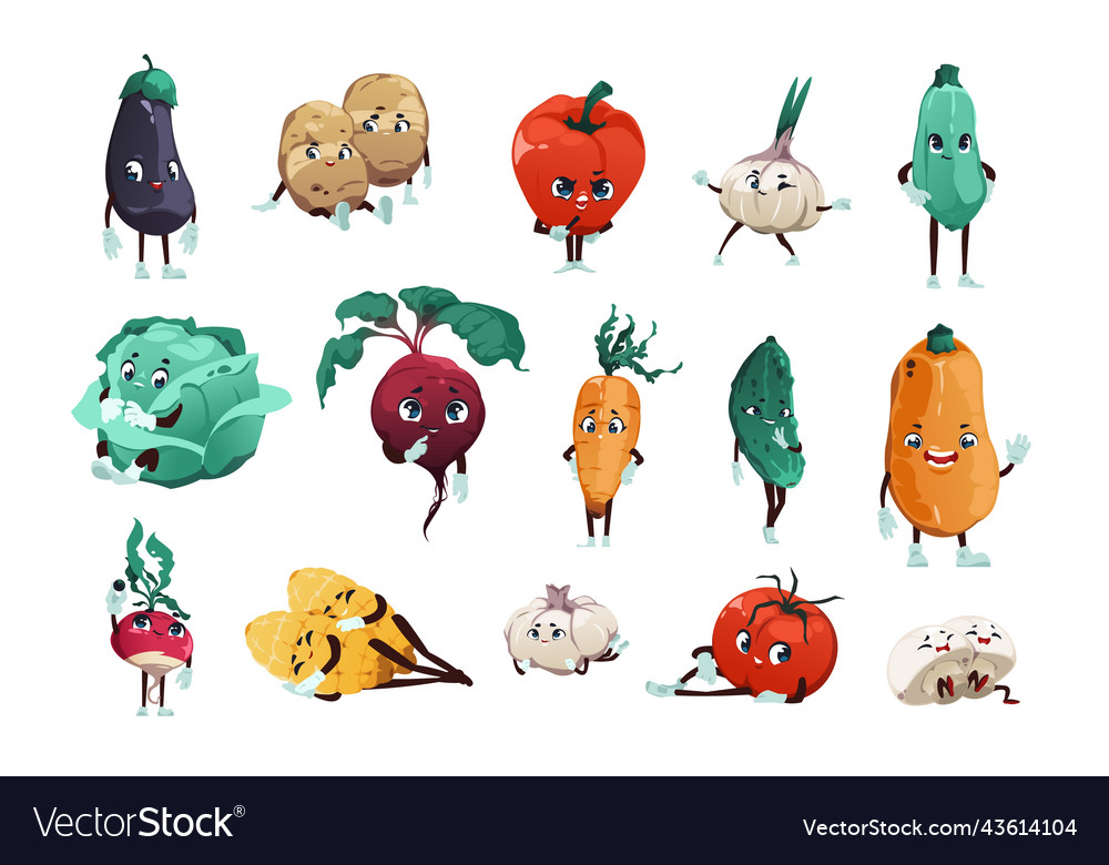 Vegetable characters cartoon cute fresh organic Vector Image