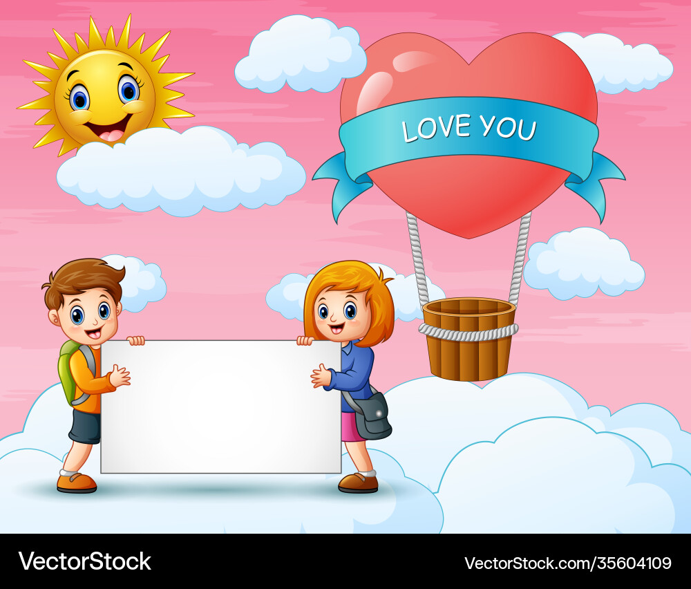 Children on cloud and pink background Royalty Free Vector